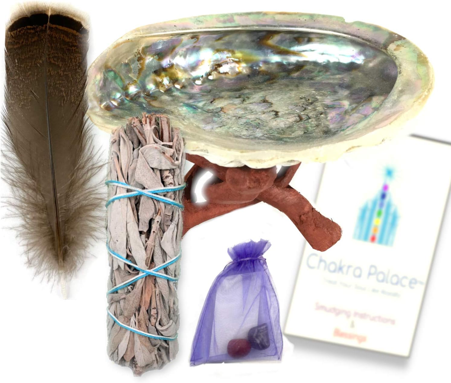 Amazon.com: Chakra Palace White Sage Smudging Kit Smudge Stick Beginners Home Value Kit with ...