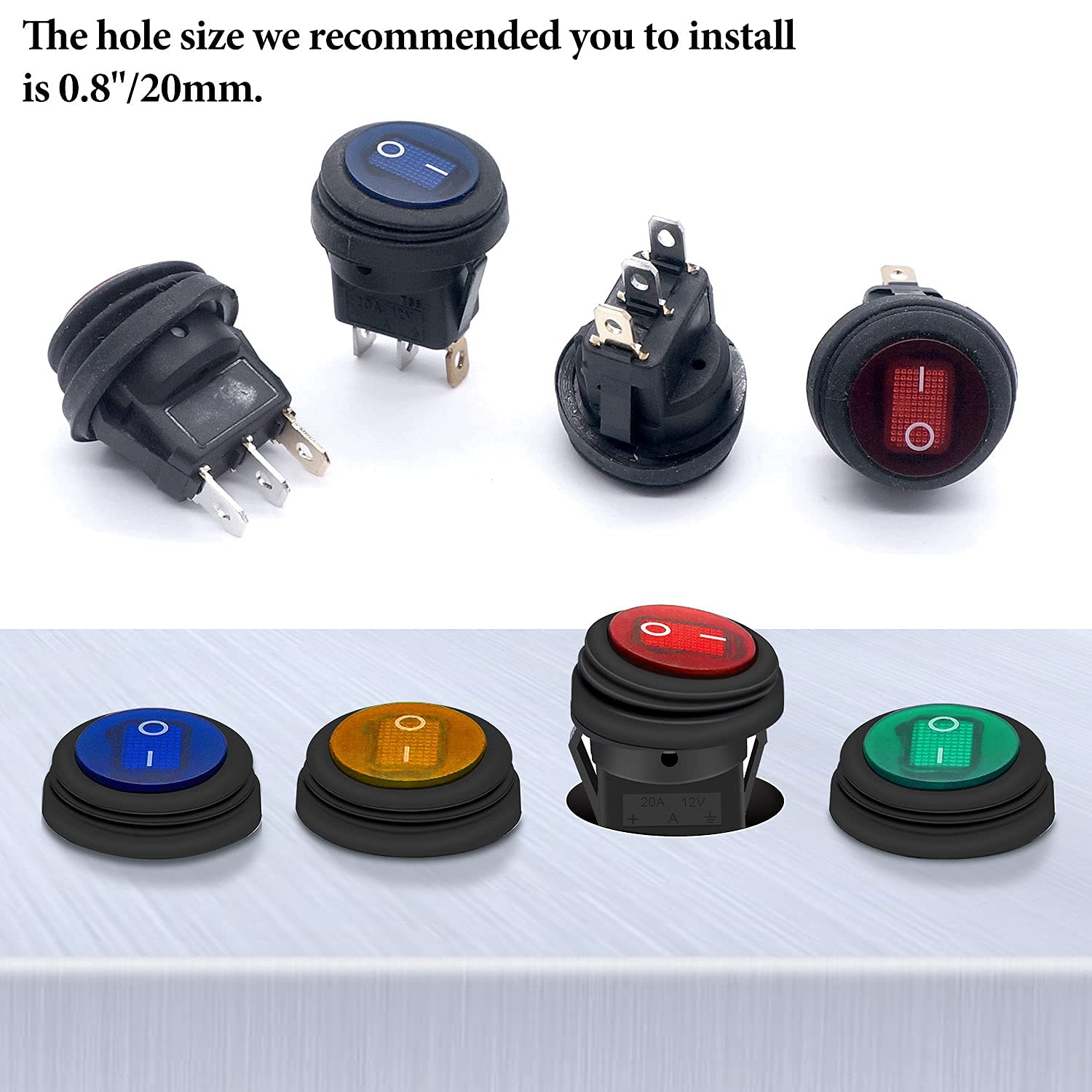 10 Pcs Blue LED On Off Round Rocker Switches 12 Volt Car Automotive ...