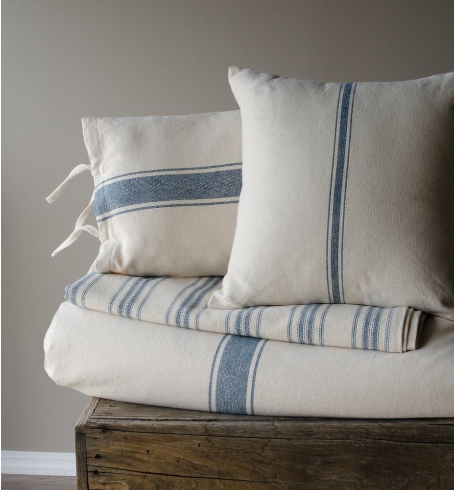 Amazon.com: Grain Sack Stripe Colonial Blue and Cream 18" x 18" Pillow ...