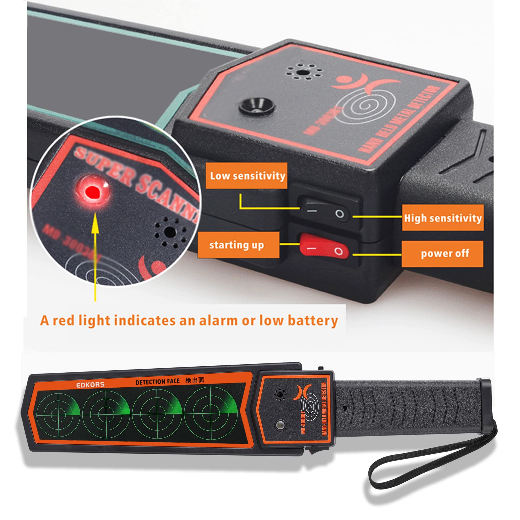 Handheld Scanner Wand Portable Hand Held Metal Detector Orwind O1501
