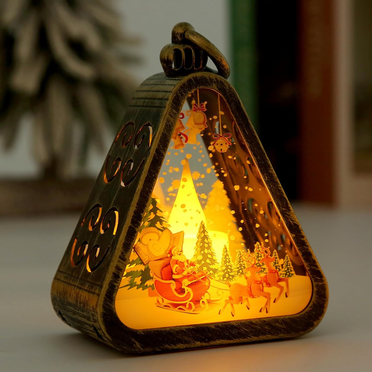 Torcarvh Christmas Retro Night Light, Mini Christmas Triangle Lantern ...
