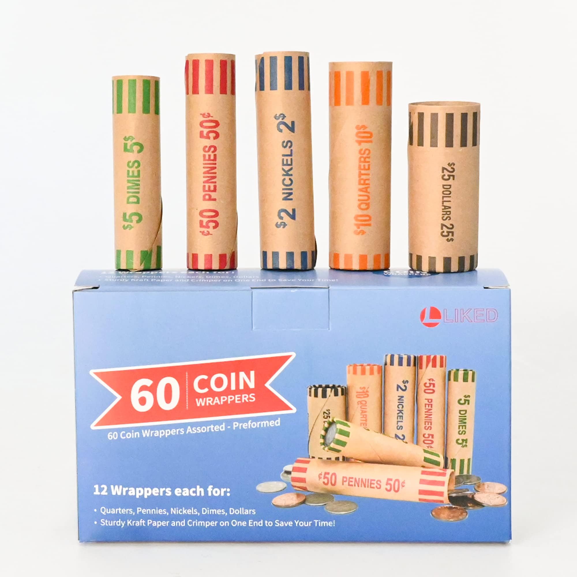 Amazon.com : L LIKED Preformed Coin Wrappers Rolls (128 Assorted ...