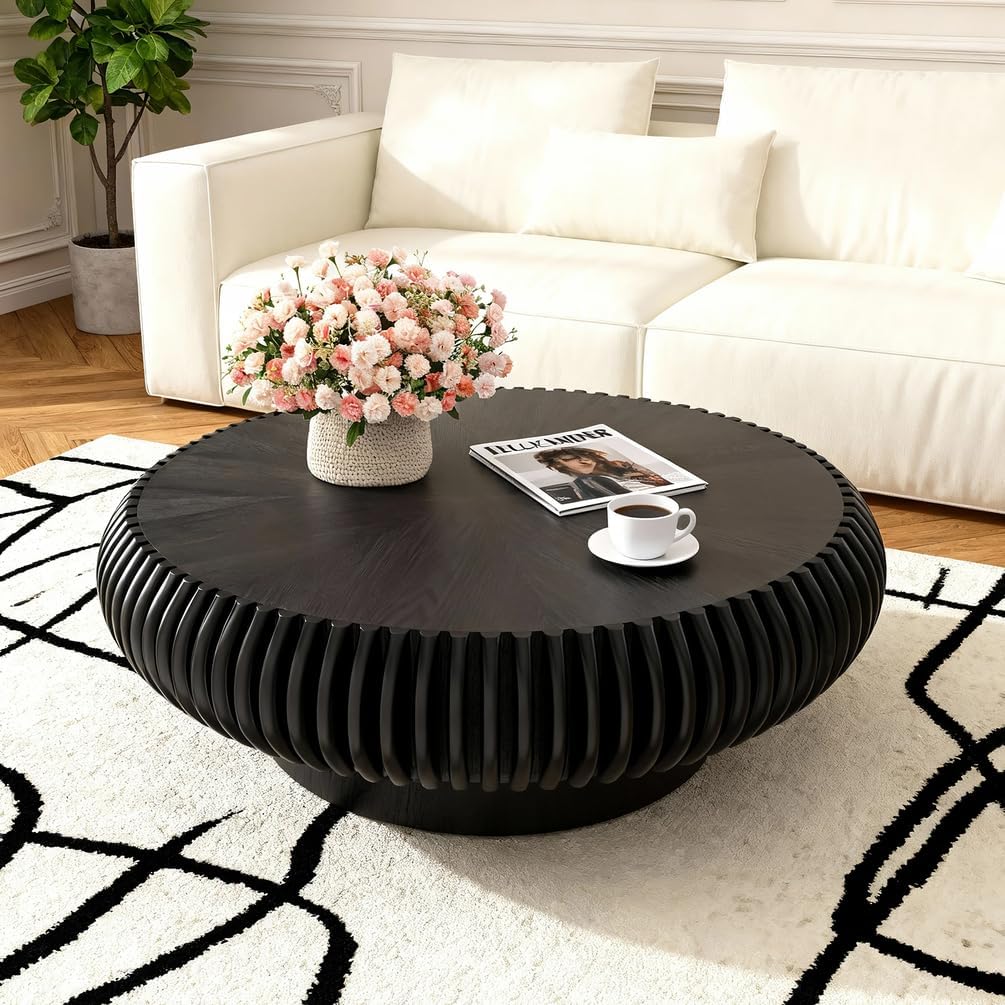 Amazon.com: Modern Round Fluted Coffee Table for Living Room Handcraft ...