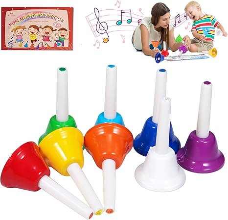 Amazon.com: Hand Bells, 8 Note Musical Handbells Set with 10 Songbook ...