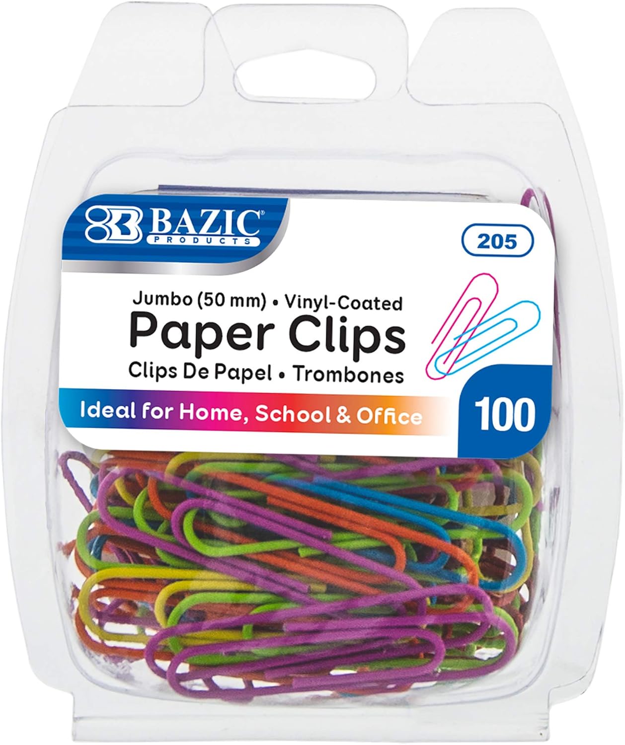Amazon.com : BAZIC Paper Clips Jumbo 50mm, Assorted Color Coated Paper ...