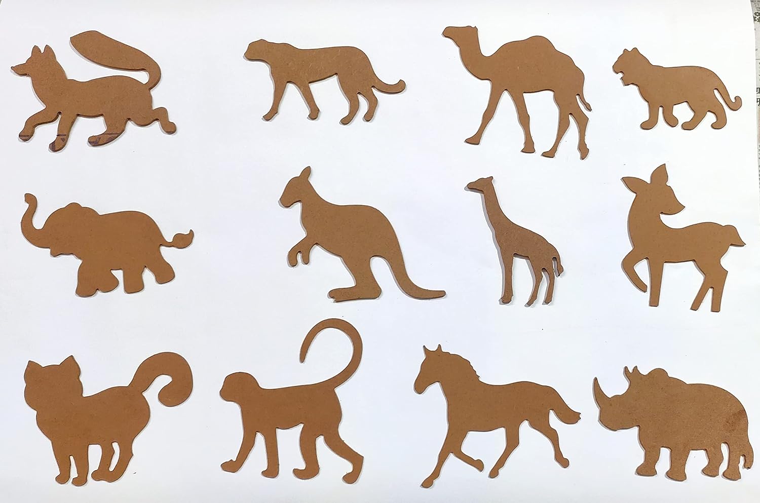 Animal MDF Cutouts, 12 Animal Cutouts in a Pack Average Size 12cm x 12 ...
