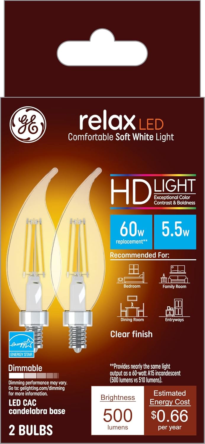 GE Lighting 36846 GE Relax LED HD Light Bulbs, 2-Pack, Clear, 2 Count ...
