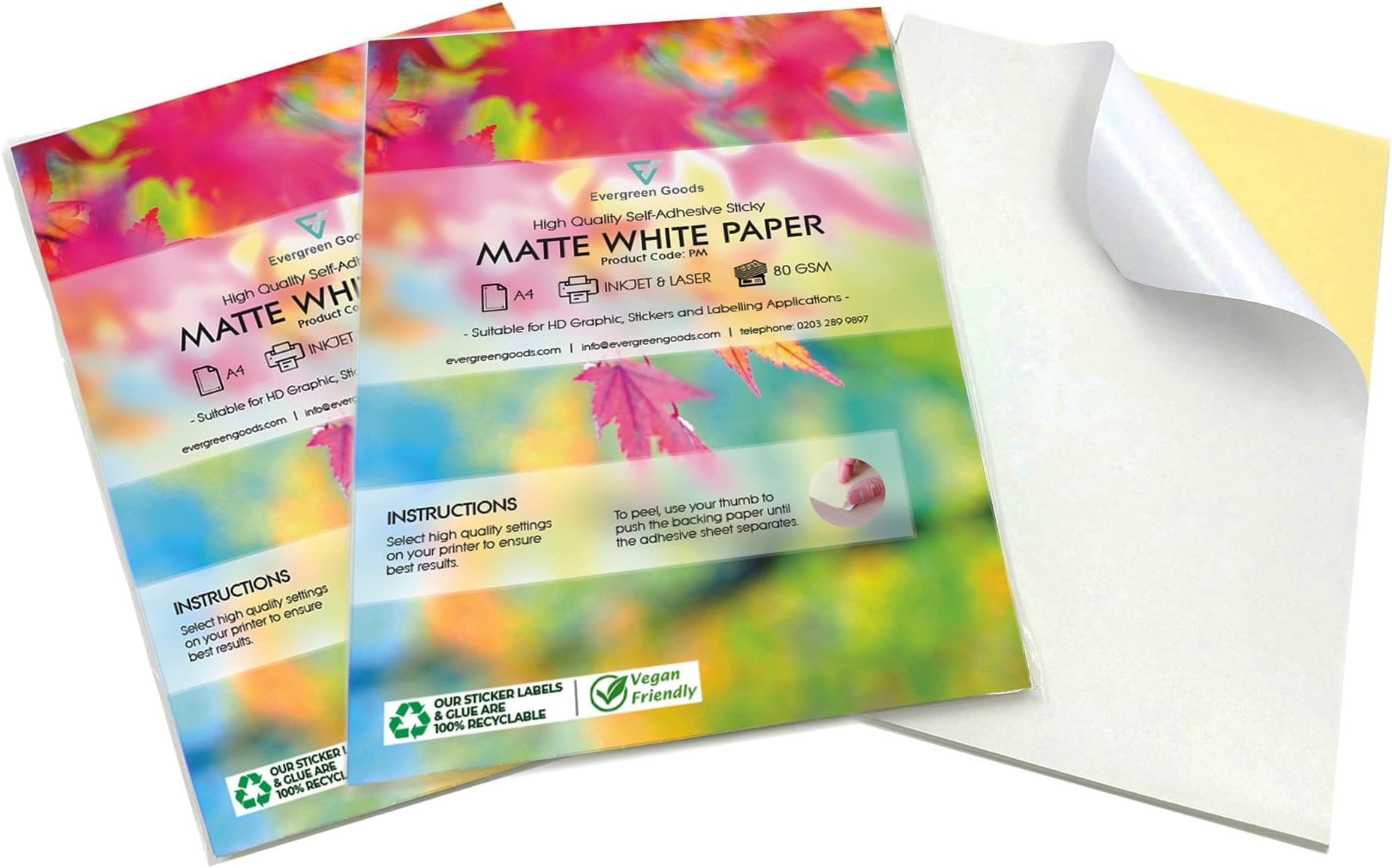 Evergreen Goods A4 Matte White Sticker Paper, 30 Sheets - Self-Adhesive ...