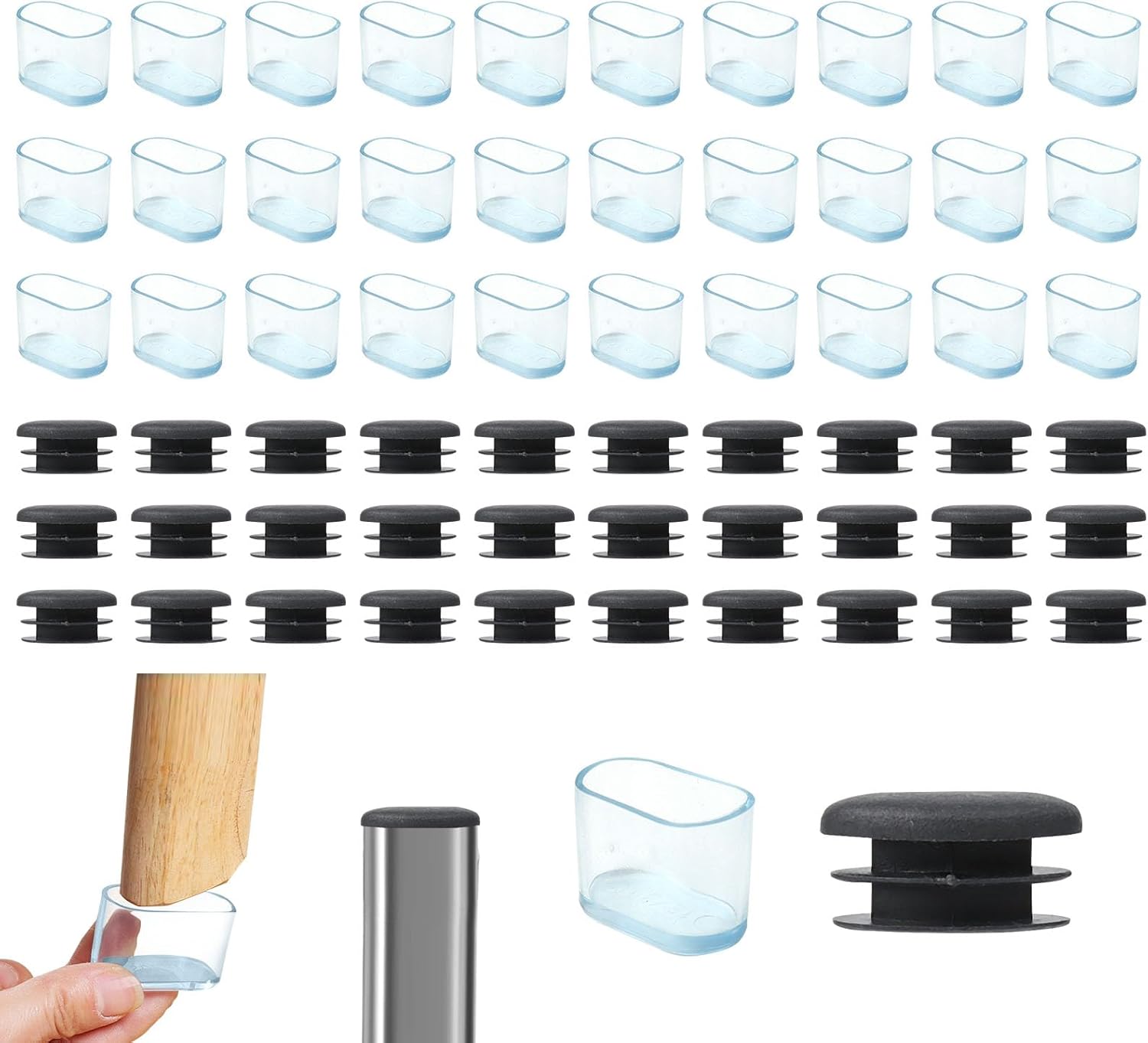 60 Pcs Chair Leg Floor Protectors, Transparent Silicone Chair Leg Caps ...