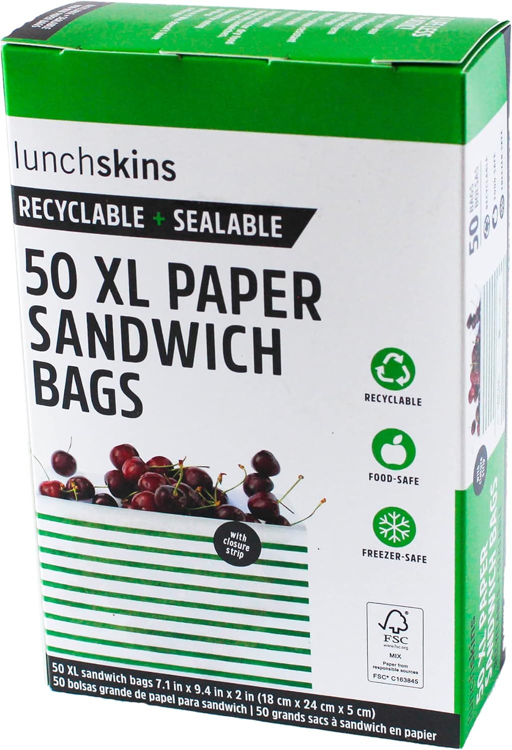 Lunchskins Recyclable & Sealable XL Food Storage Sandwich Bags Stripe ...