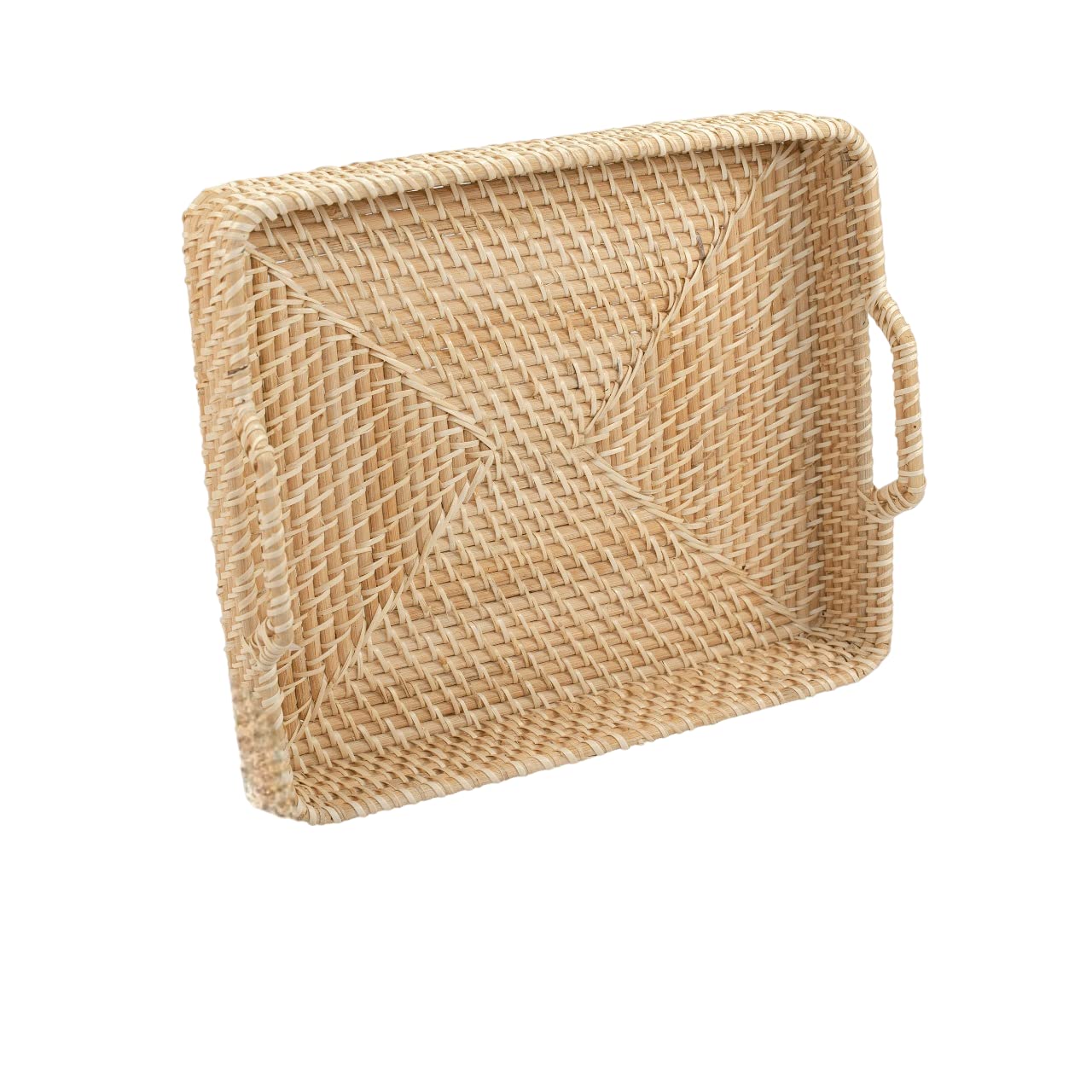 Hand-Woven Rattan Serving Tray with Handles for Breakfast, Drinks ...