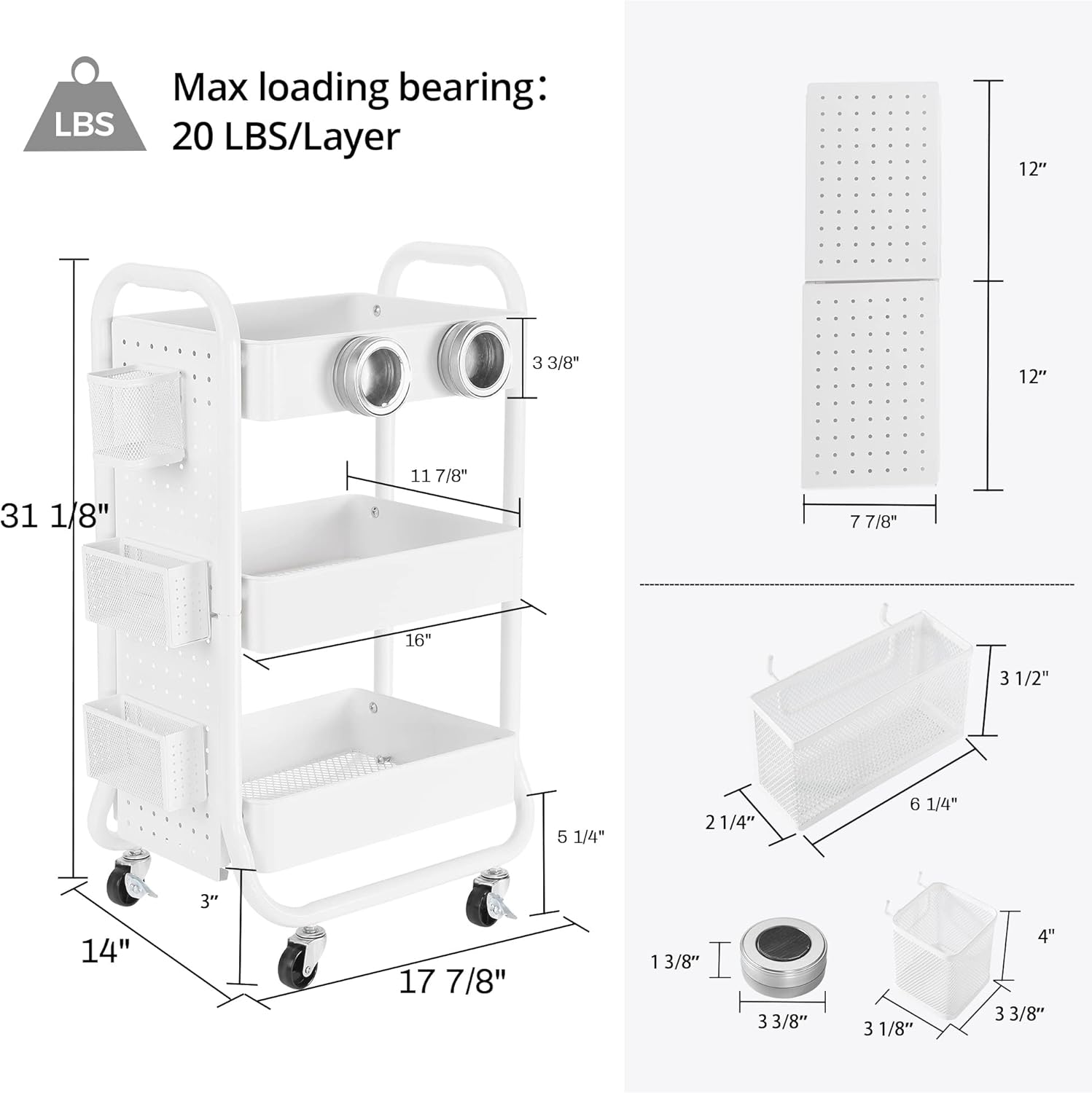 Carro de almacenamiento enrrollable de 3 niveles con asa de utilidad ...