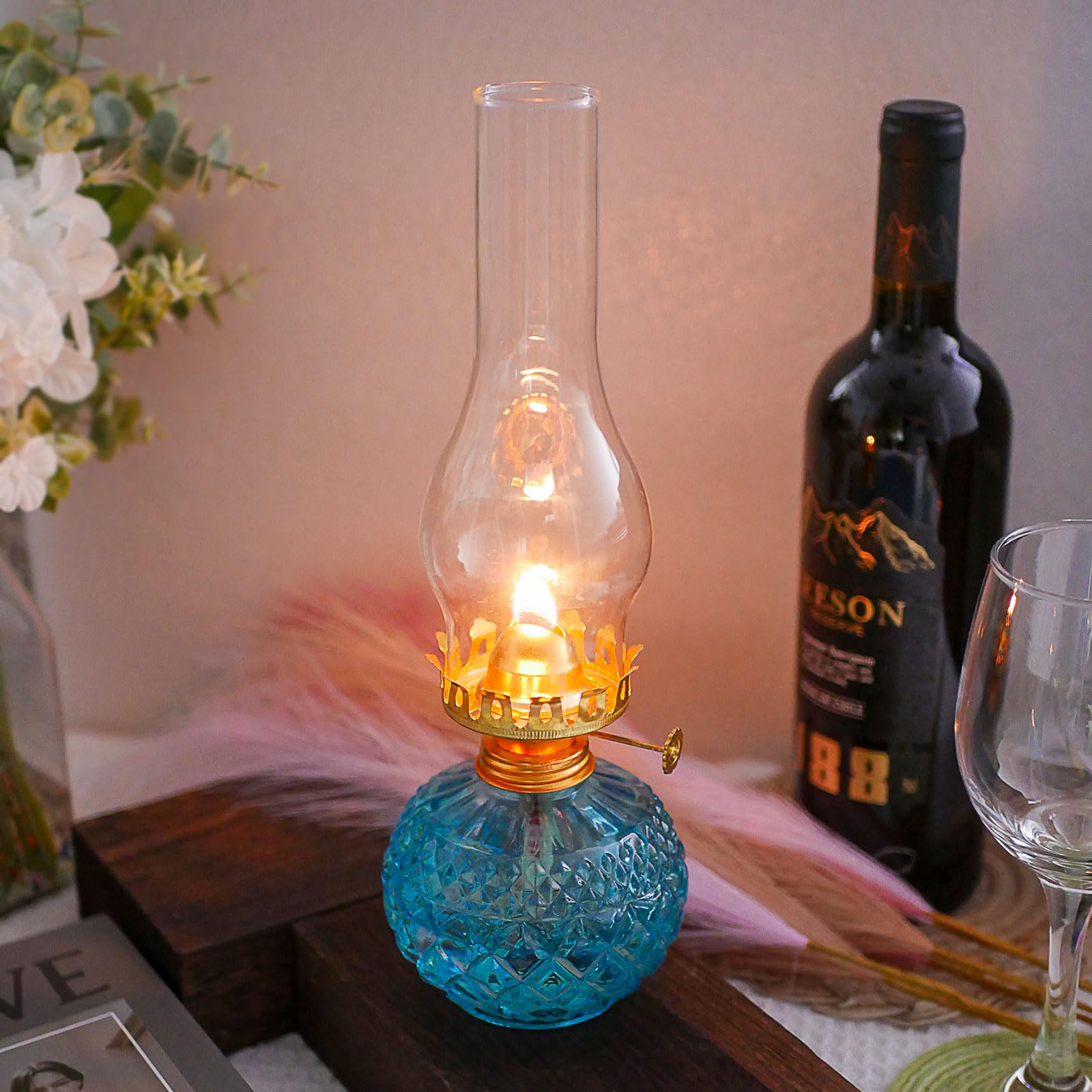 Glass Chimneys For Oil Lamps Metal Copper Small 3 Oli Lamps Display