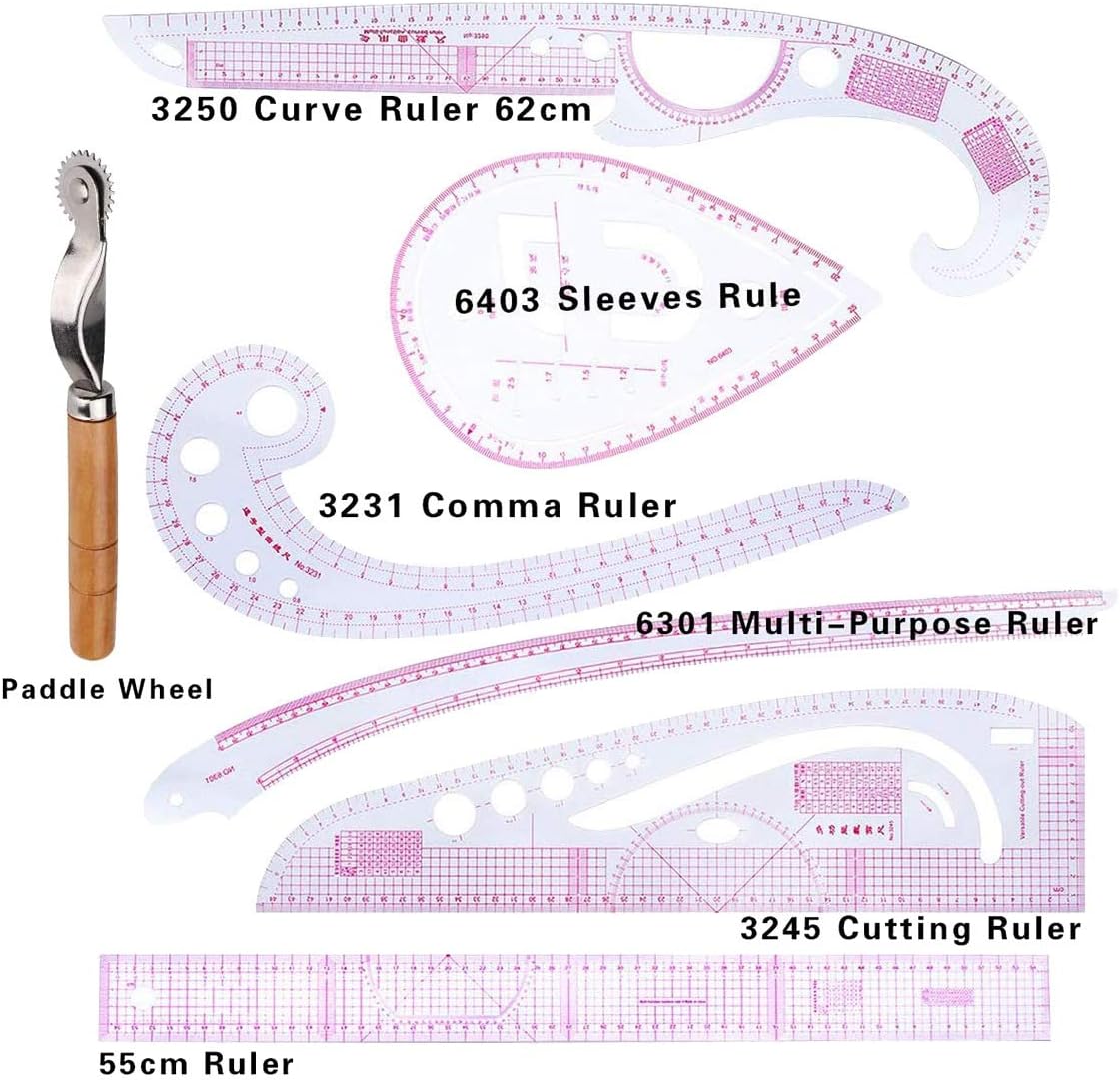 Lenere 7 Pieces DIY Sewing Ruler Tailor Set French Metric Curve Ruler ...