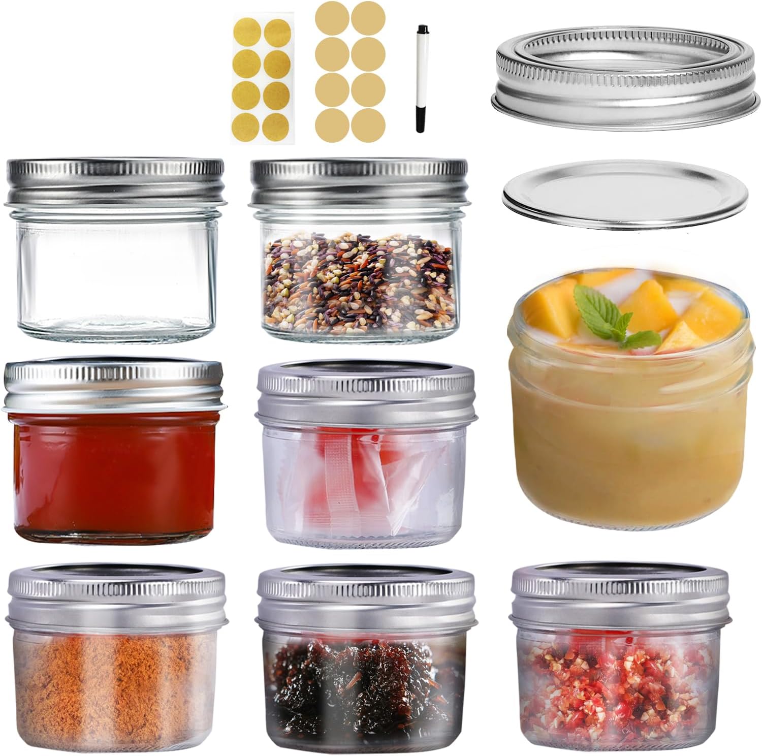 Amazon.com: ZALSSKE Small Mason Jars, 8 Pack 4oz Glass Jars with Lids ...