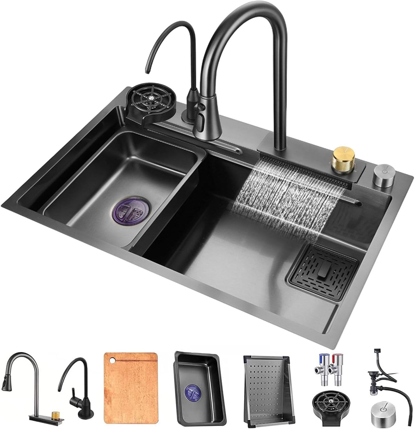 Kitchen Sink,304 Stainless Steel Nano Waterfall Sink,with Flying Rain ...