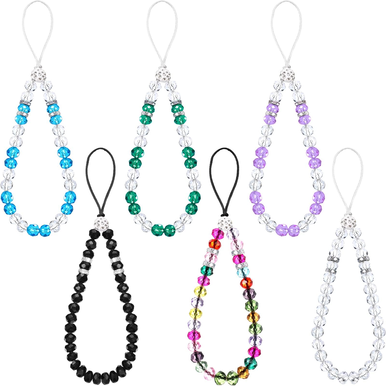 Amazon.com: 6 Pieces Cell Phone Lanyard Strap Beaded Cell Phone Crystal ...