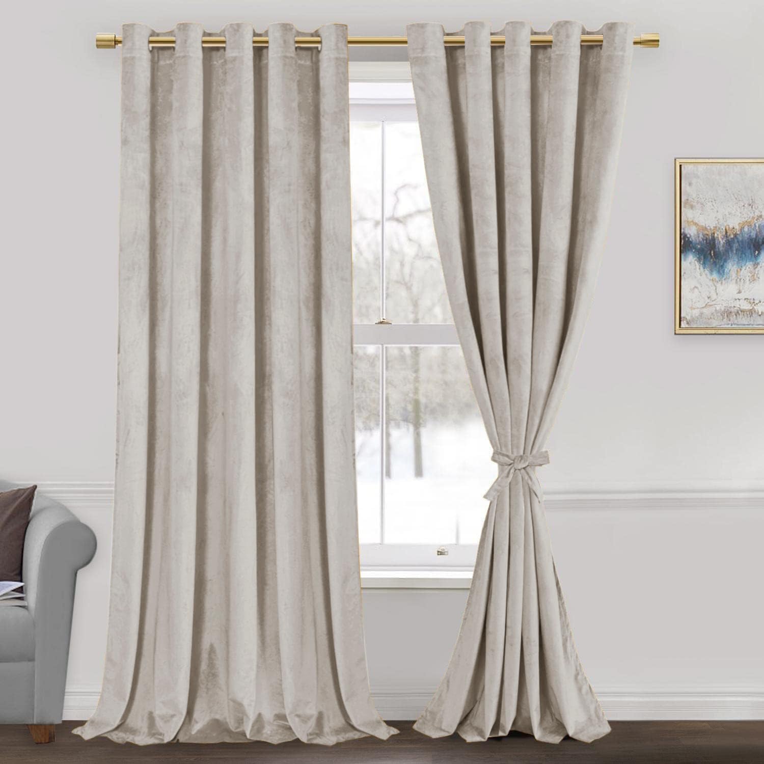 JIUZHEN Cream Velvet Curtains 84 inches for Living Room - Thermal ...