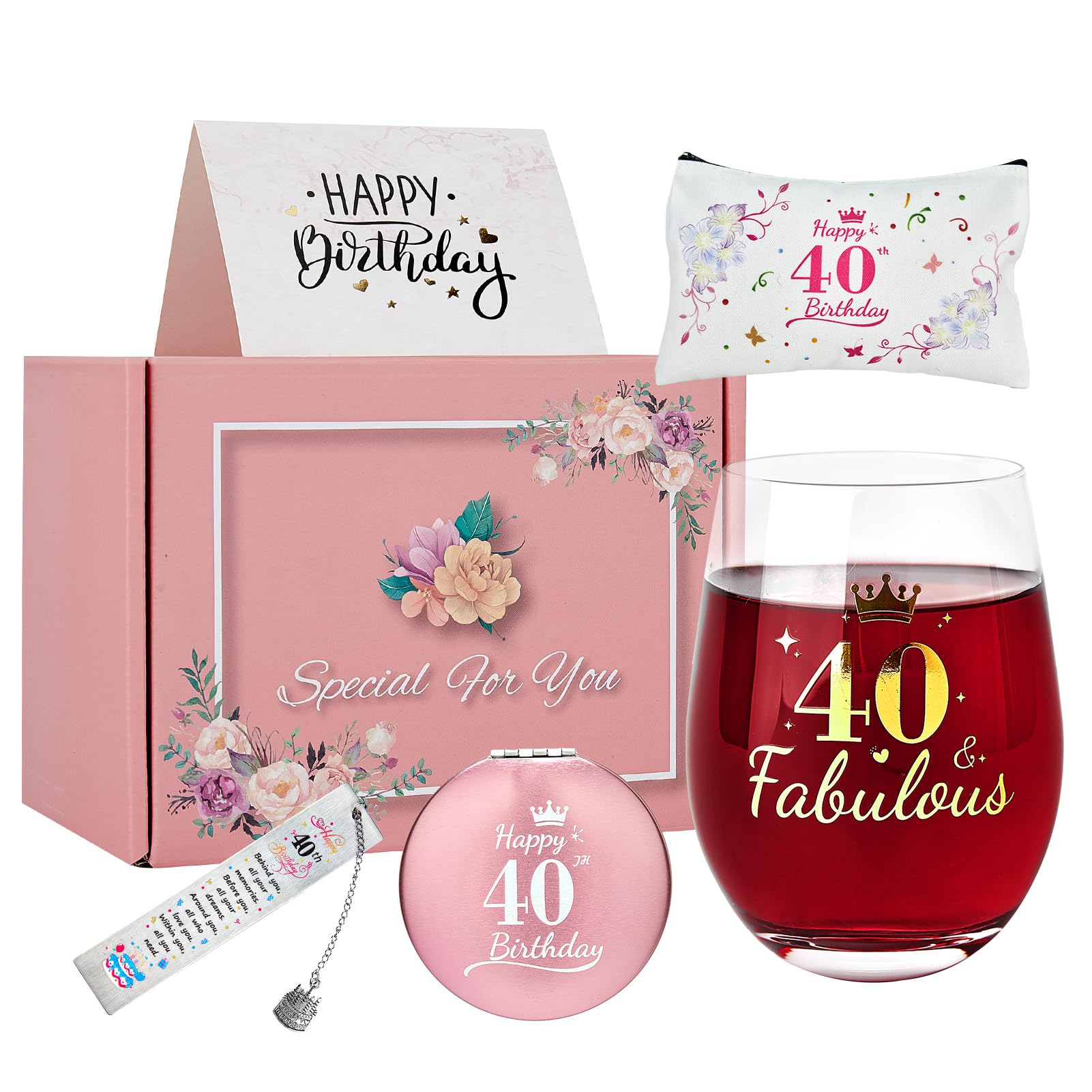 TOONGEEN 40th Birthday Gifts for Women Her, Personalised Stemless Wine ...