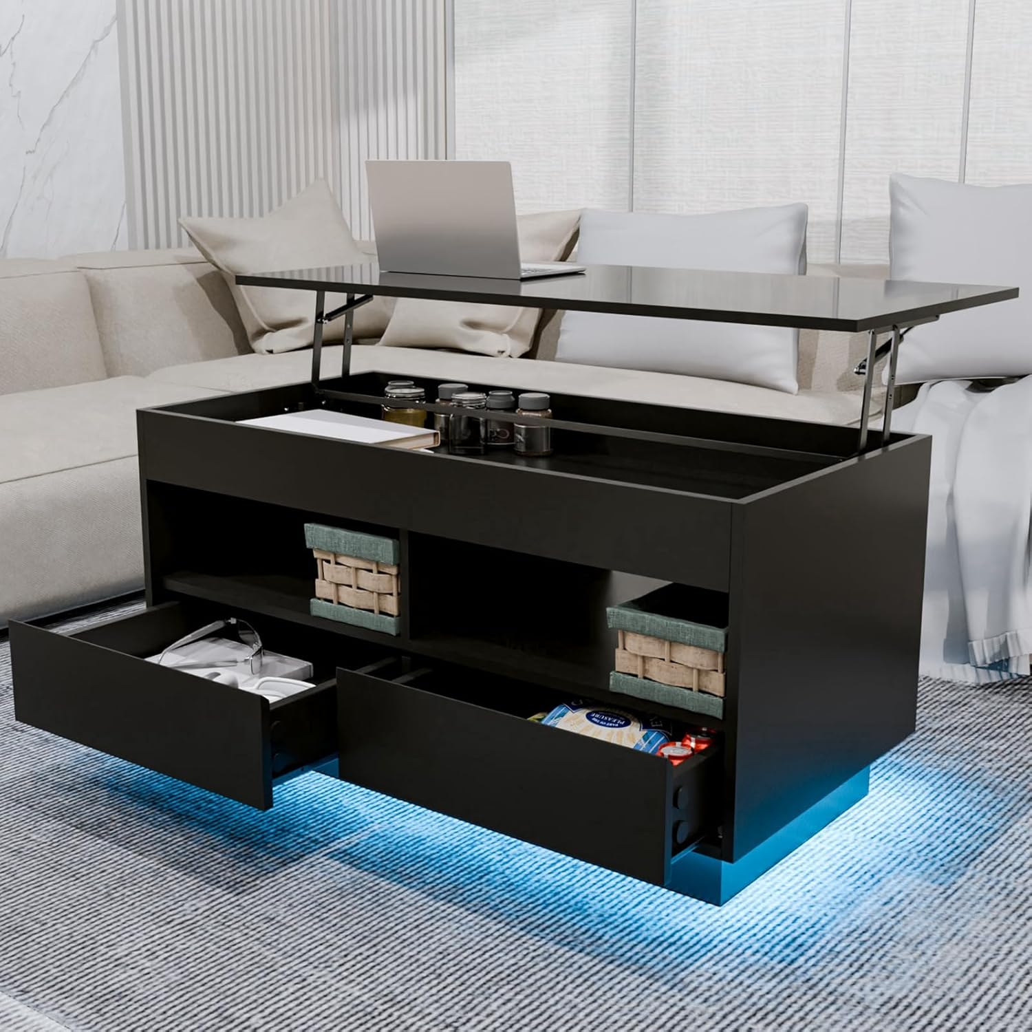 Amazon.com: LED Coffee Table for Living Room Lift Top Coffee Tables ...