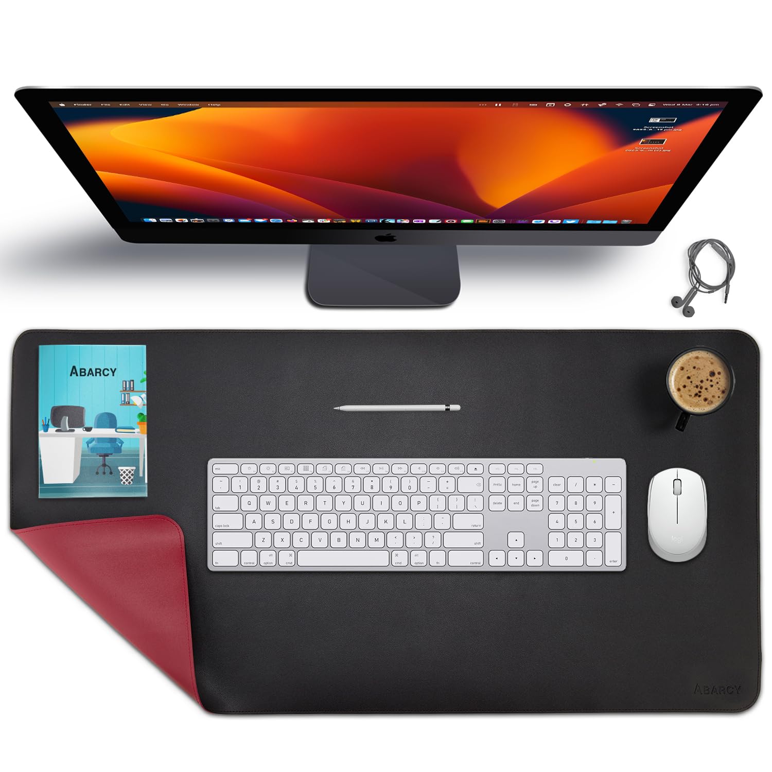 Abarcy Dual-Sided Leather Mouse Pad - 2XL Waterproof Desk Mat, 80x40 cm ...