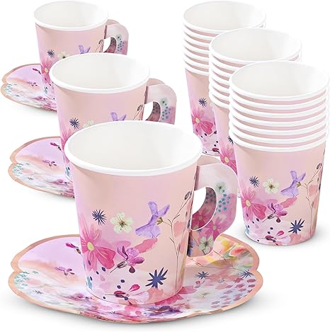 Amazon.com | Talking Tables 24 x Vintage Floral Teacups & Saucers Set ...