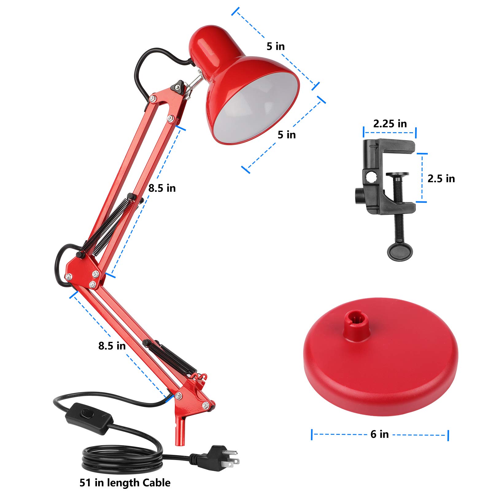 Metal Desk Lamp, AmeriTop Adjustable Goose Neck Swing Arm Table Lamp ...