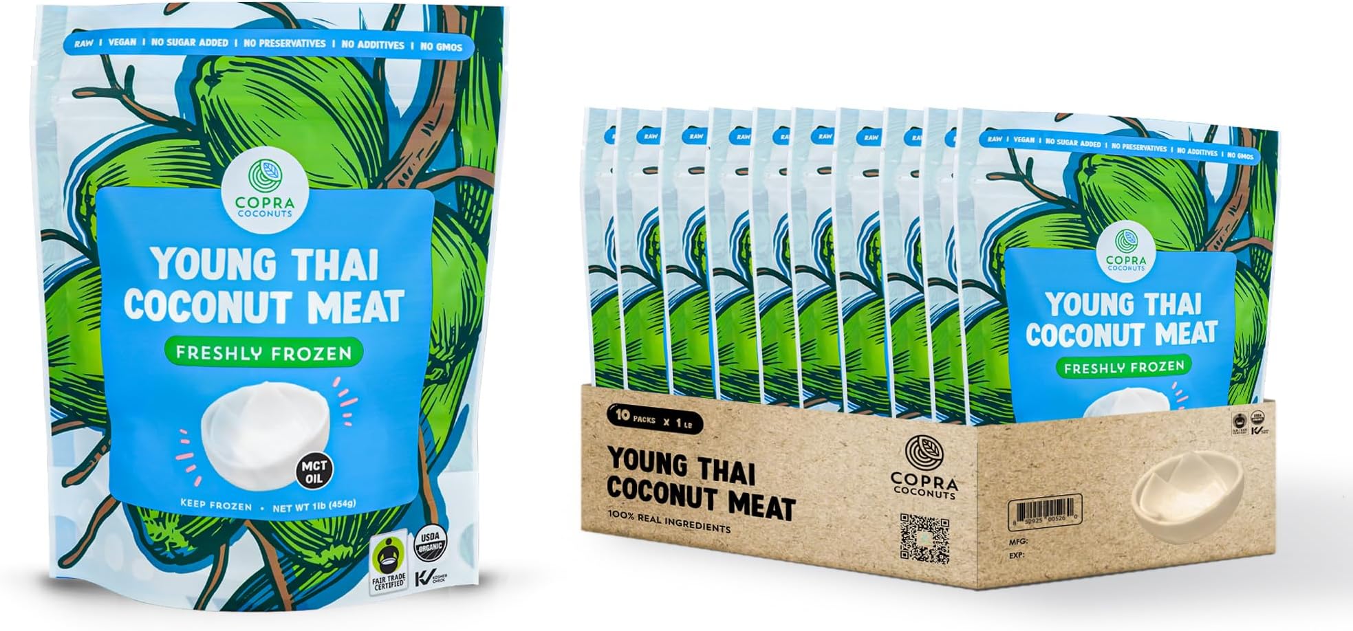Amazon.com: Copra Organic Frozen Coconut Meat (100% Young Coconut ...