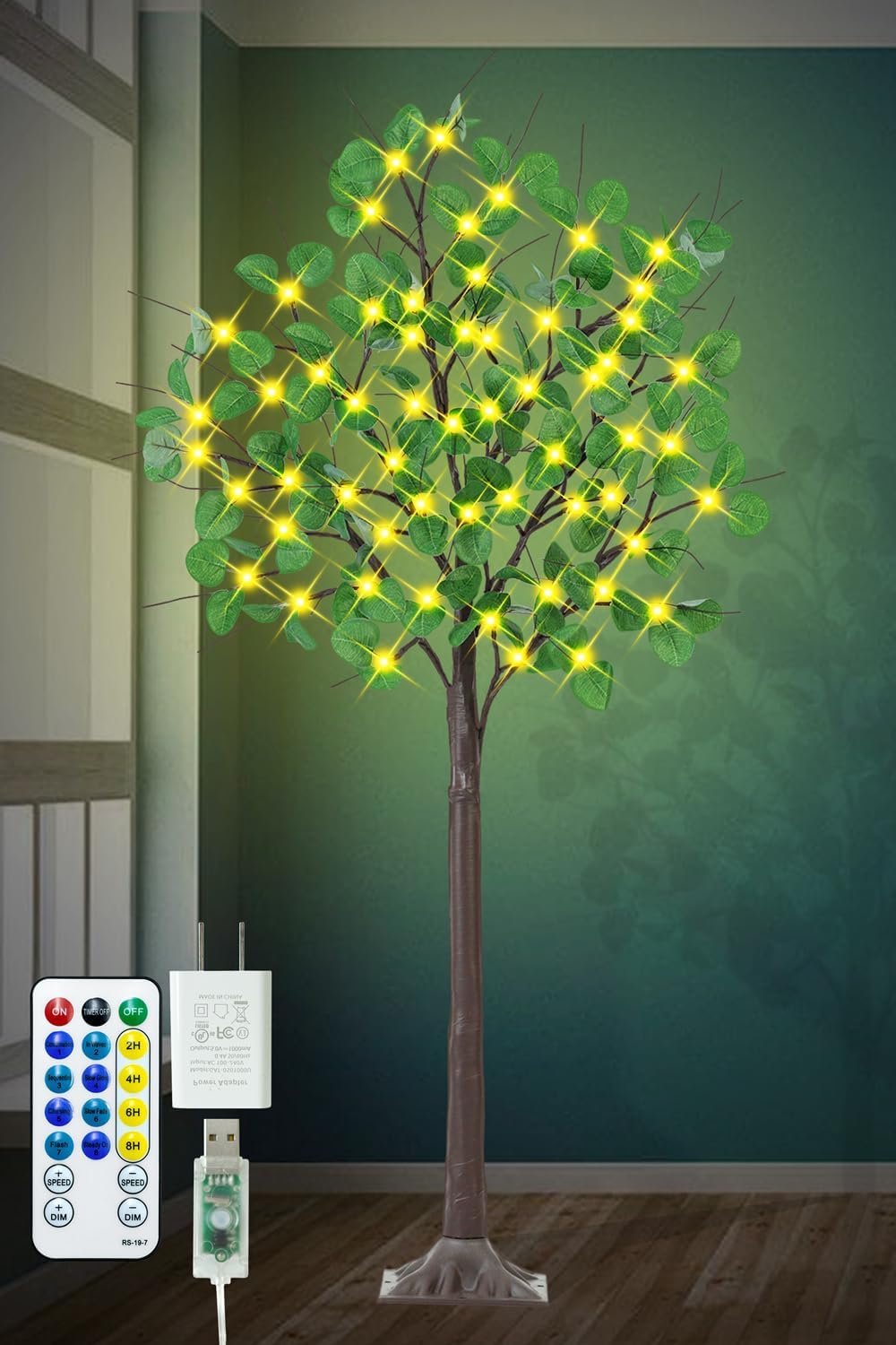 Amazon.com: Lighted Eucalyptus Tree Artificial 4FT 60 LED Lights for ...