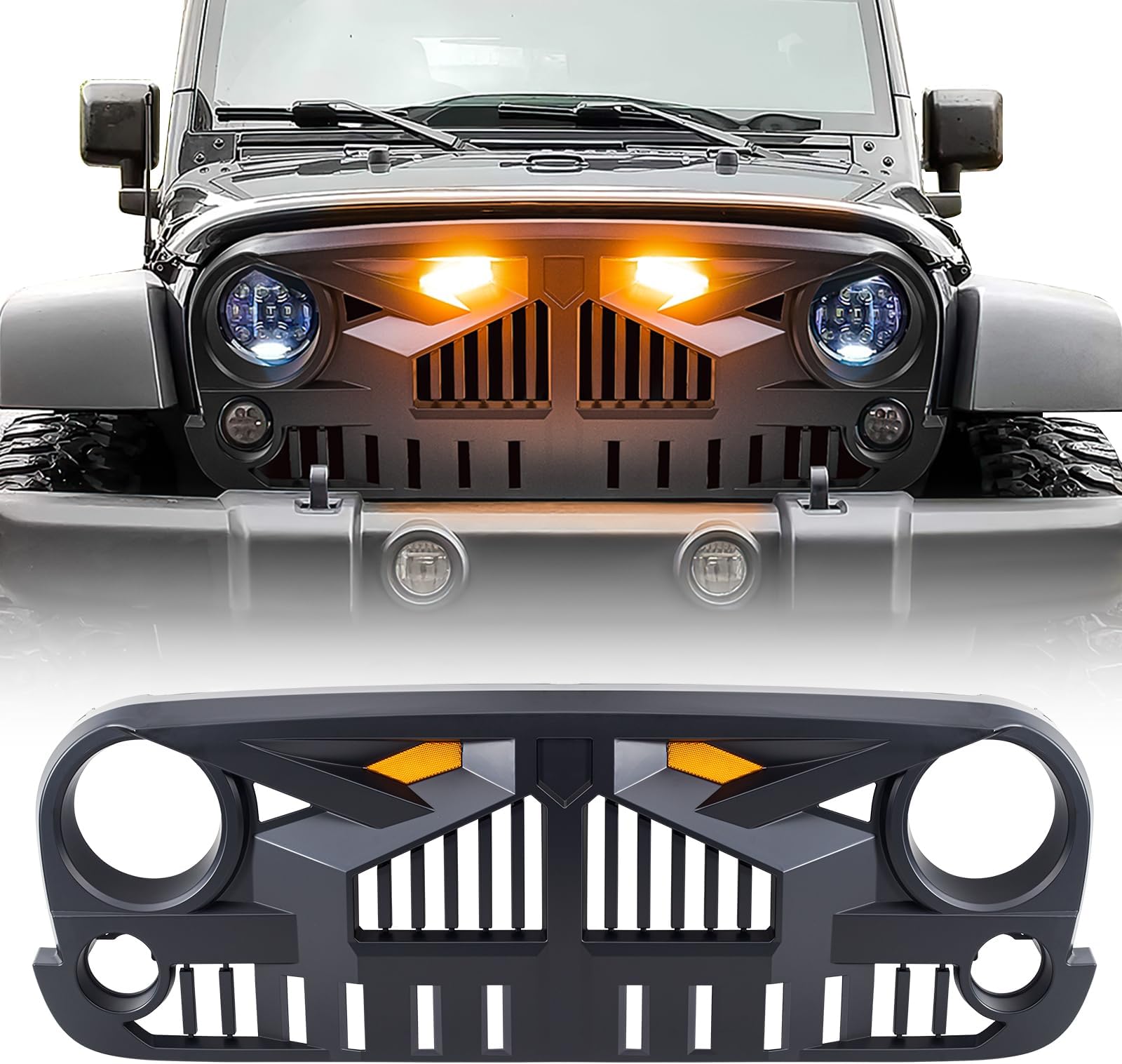Amazon.com: MEGAIE Front Grill Compatible with 2007-2018 Jeep Wrangler ...