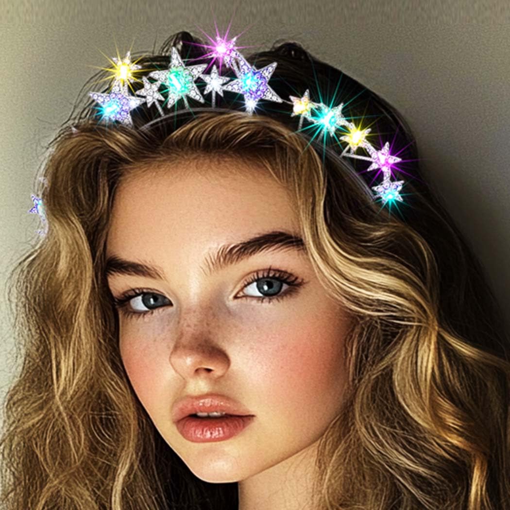 Amazon.com : Aceorna Light Up Stars Halo Crowns LED Rhinestones Halo ...