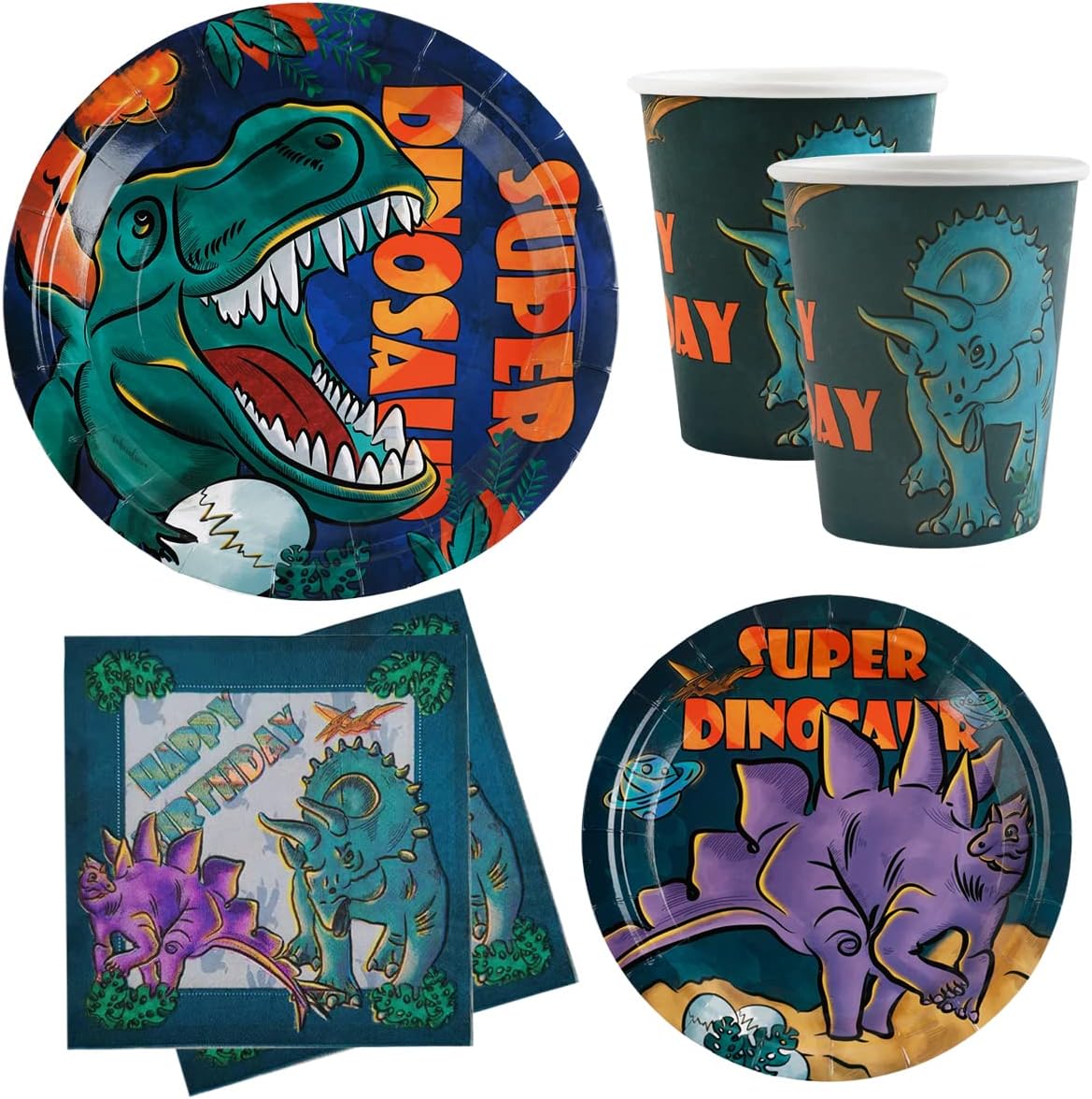 Amazon.com: 100 Pcs Dinosaur Birthday Party Supplies, Dinosaur Party ...