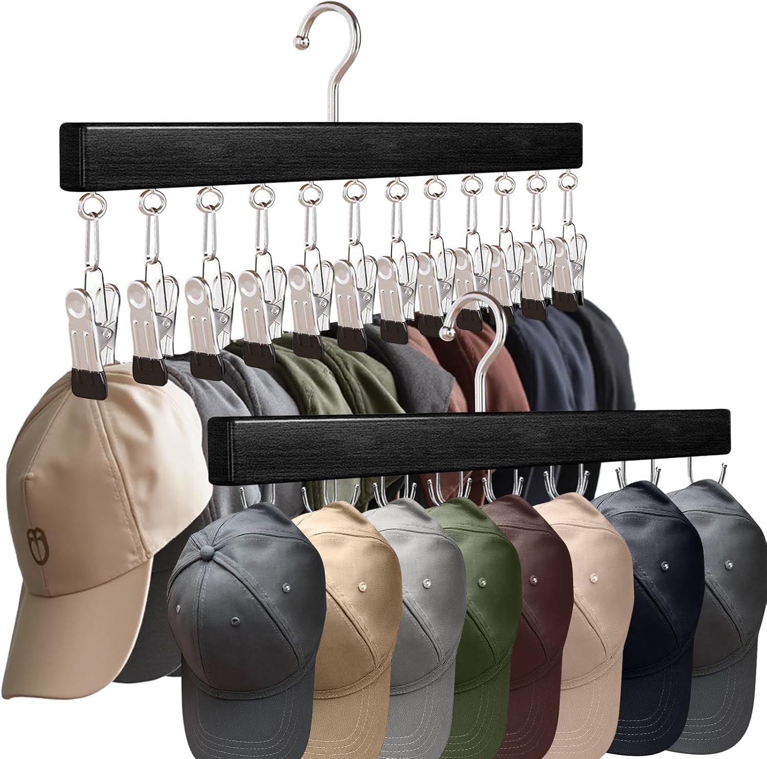 Amazon.com: BESUGEOUS 2 Pack Hat Rack for Baseball Caps, 16pcs Hooks ...