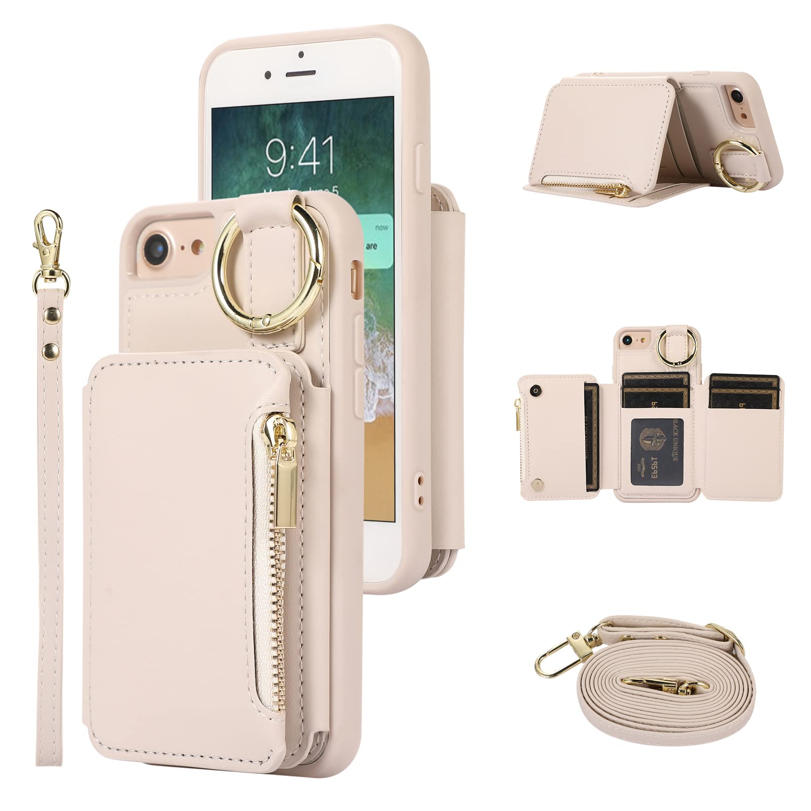 Amazon.com: Wallet Case for iPhone 7/8/SE 2020/2022 Leather Clasp Flip ...