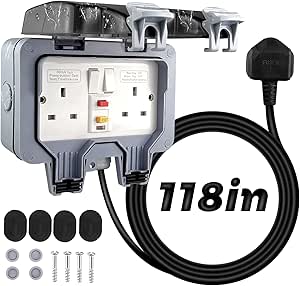 RCD Outdoor Sockets with 3M/10FT Extension Cable, 2 Gang RCD ...