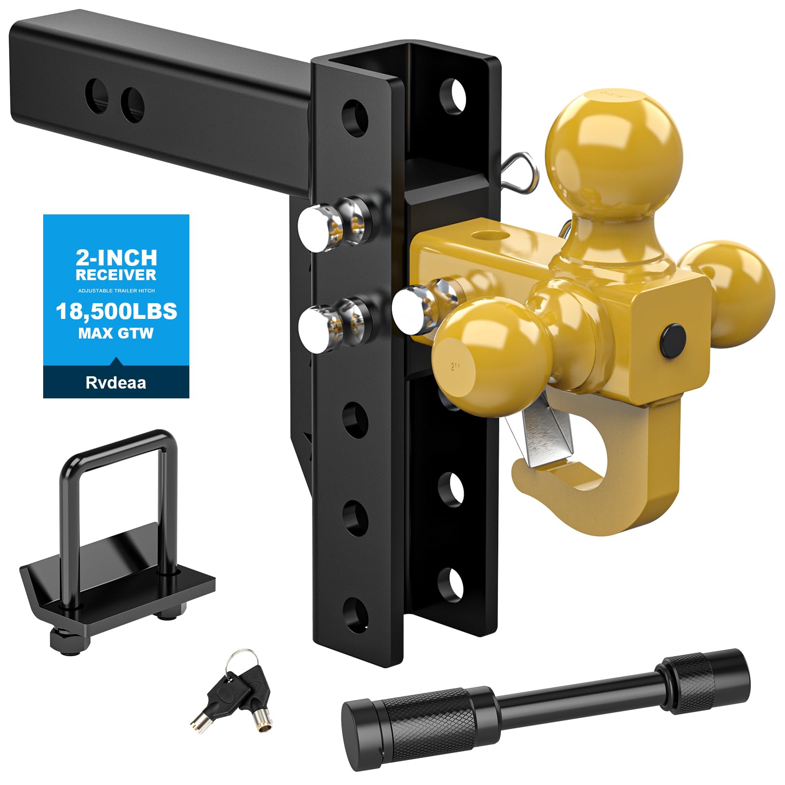 Amazon.com: Adjustable Trailer Hitch Ball Mount with Hook, Tri-Ball (1 ...