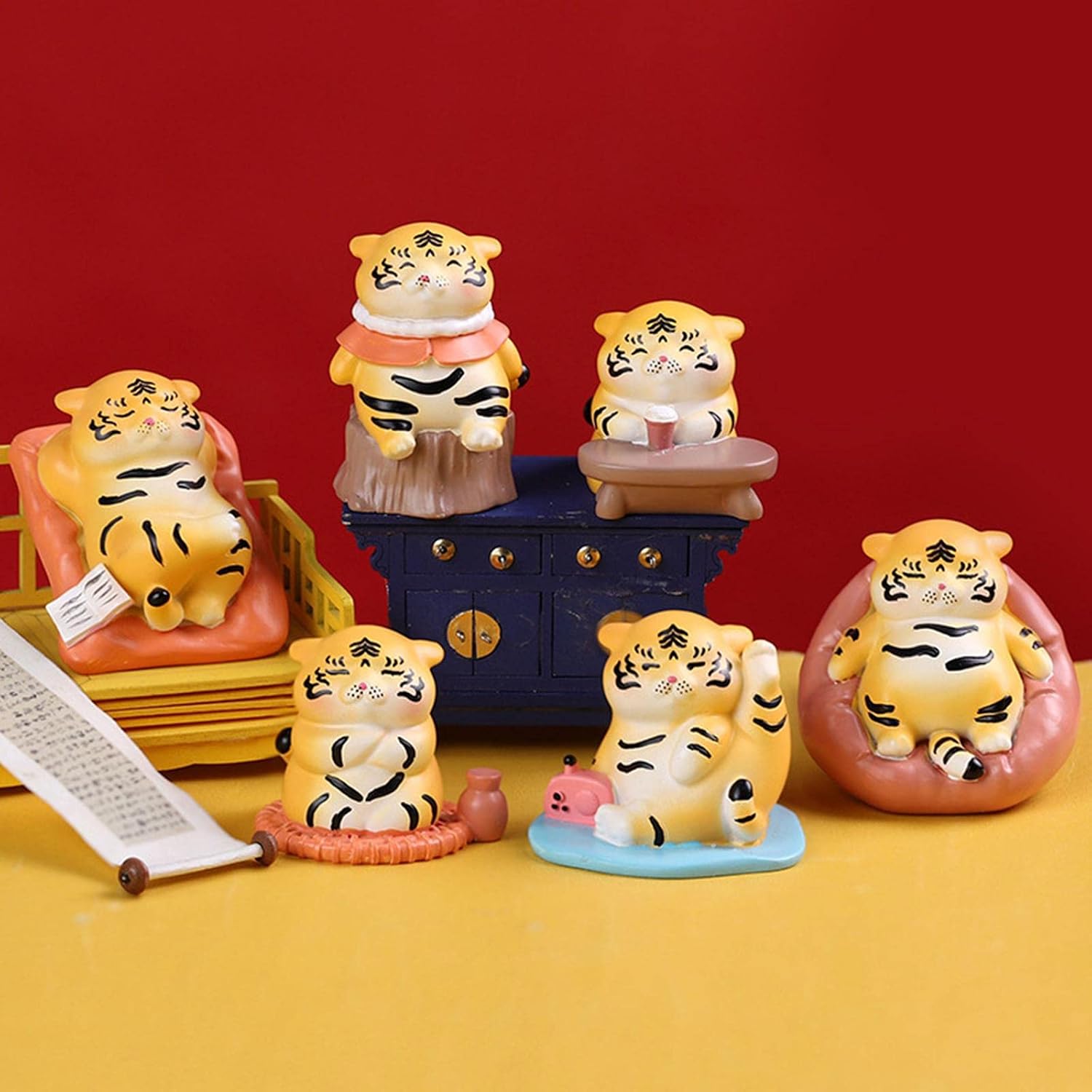 Buy TOG Cartoon Small Tiger Figurine Little Figure Model for Office ...