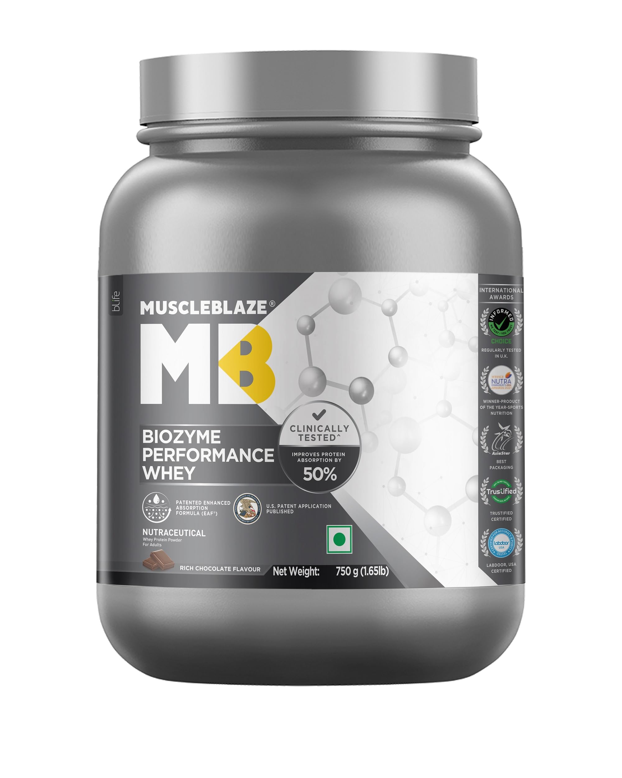 MuscleBlaze Biozyme Performance Whey Protein | Clinically Tested 50% ...