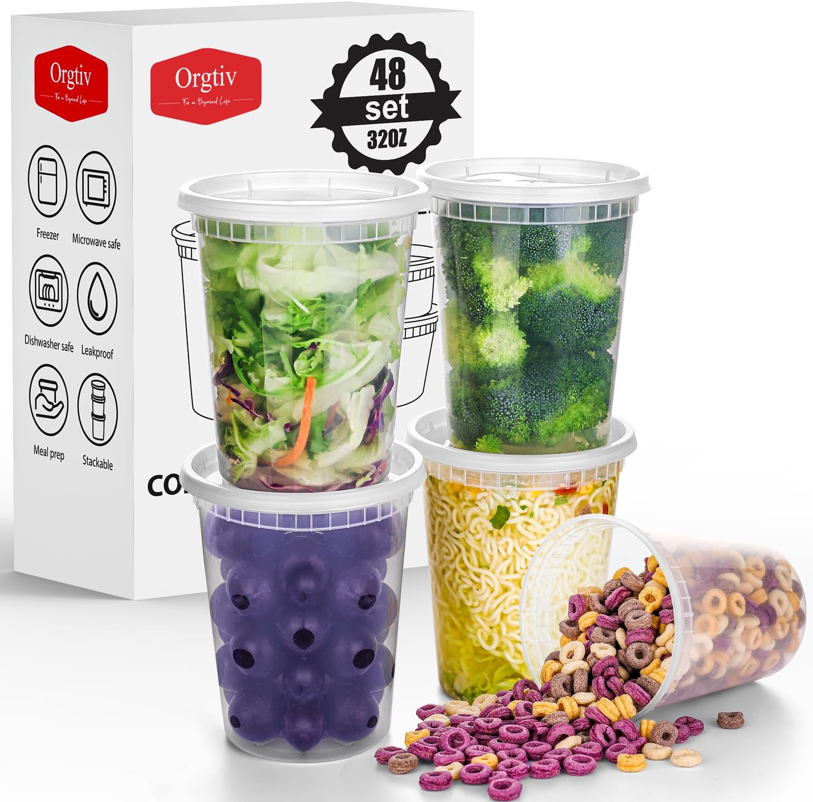 Amazon.com: 32 oz Deli Containers with Lids (240 Pack) Bulk – Plastic ...