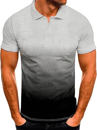 Amazon.com: T Shirts for Men Button Down Short Sleeve Gradient Color Loose Pullover Summer ...