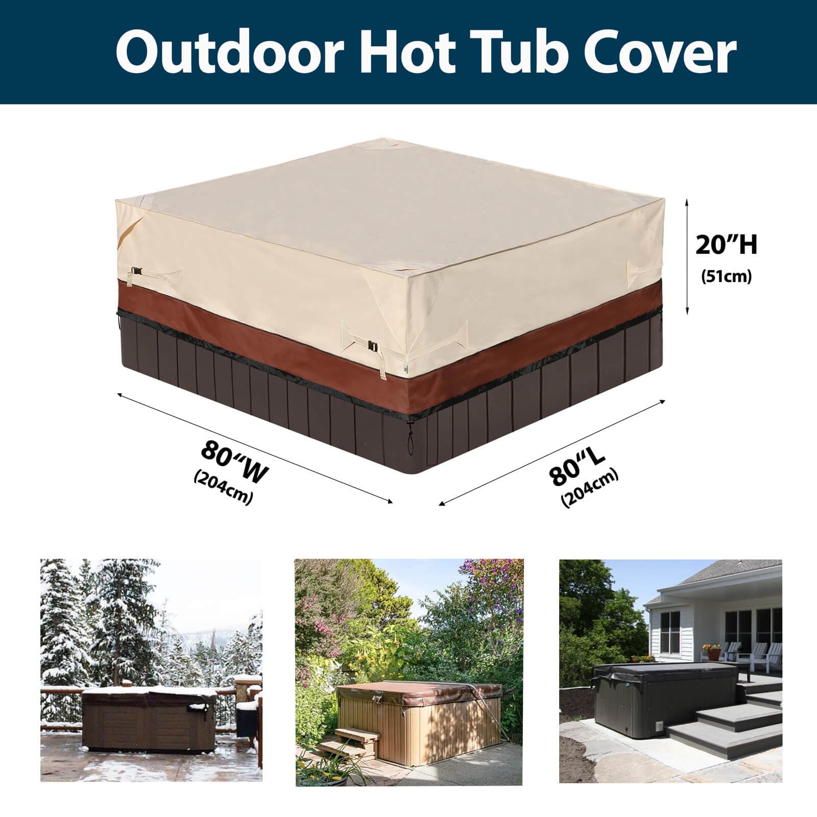 Westblue Hot Tub Cover- Square Spa Covers for Hot Tub Waterproof & Anti ...