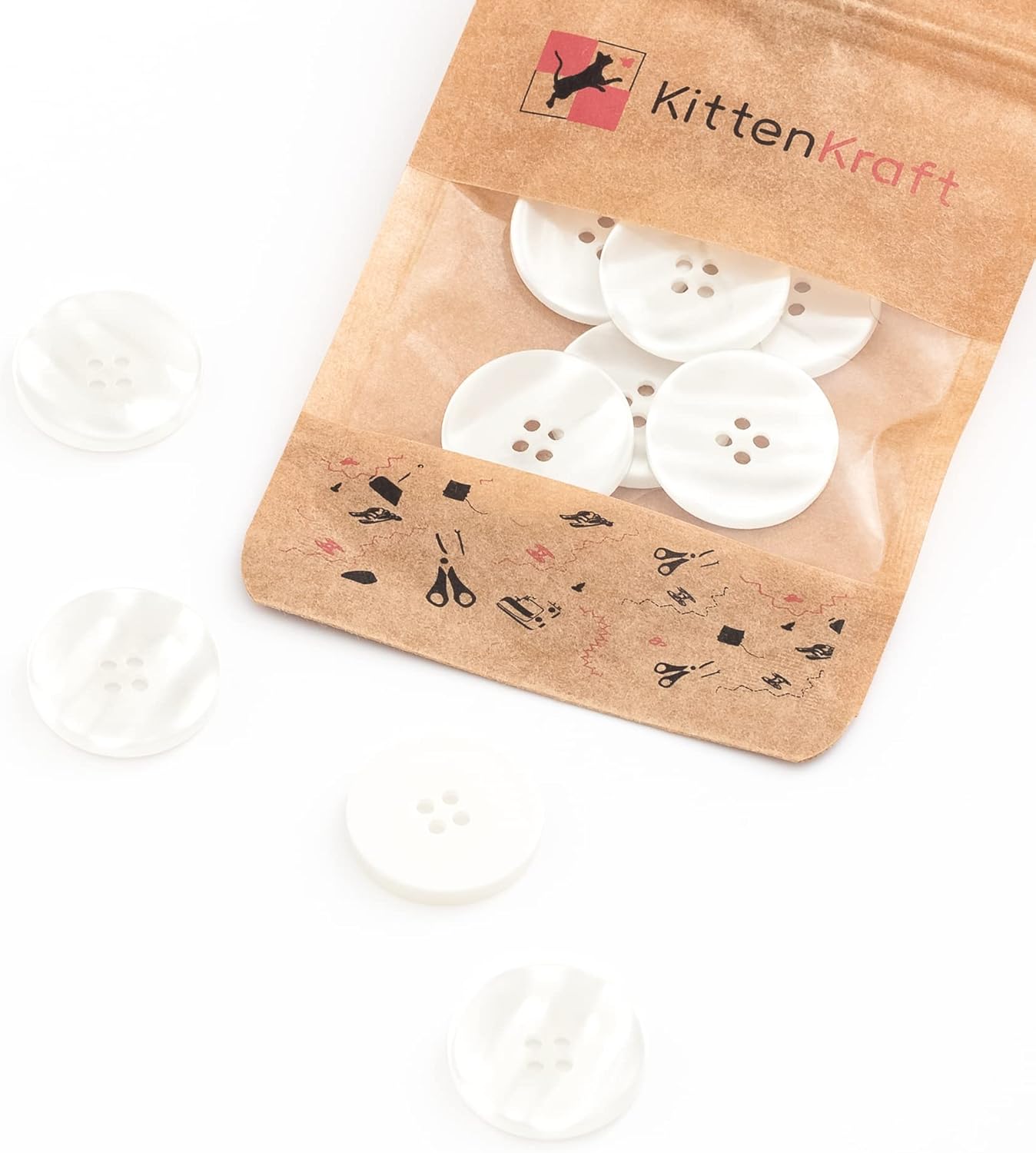Kitten Kraft 25mm Buttons (1 inch, 40L) 10 Pcs Round Large 4-Hole Resin ...