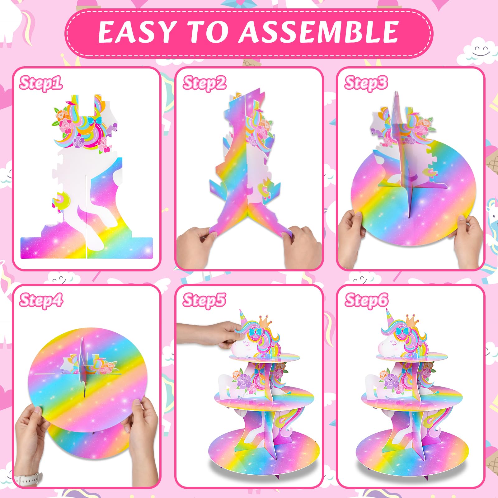 Snapklik.com : Unicorn Theme 3-Tier Cardboard Cupcake Stand, Pastel ...