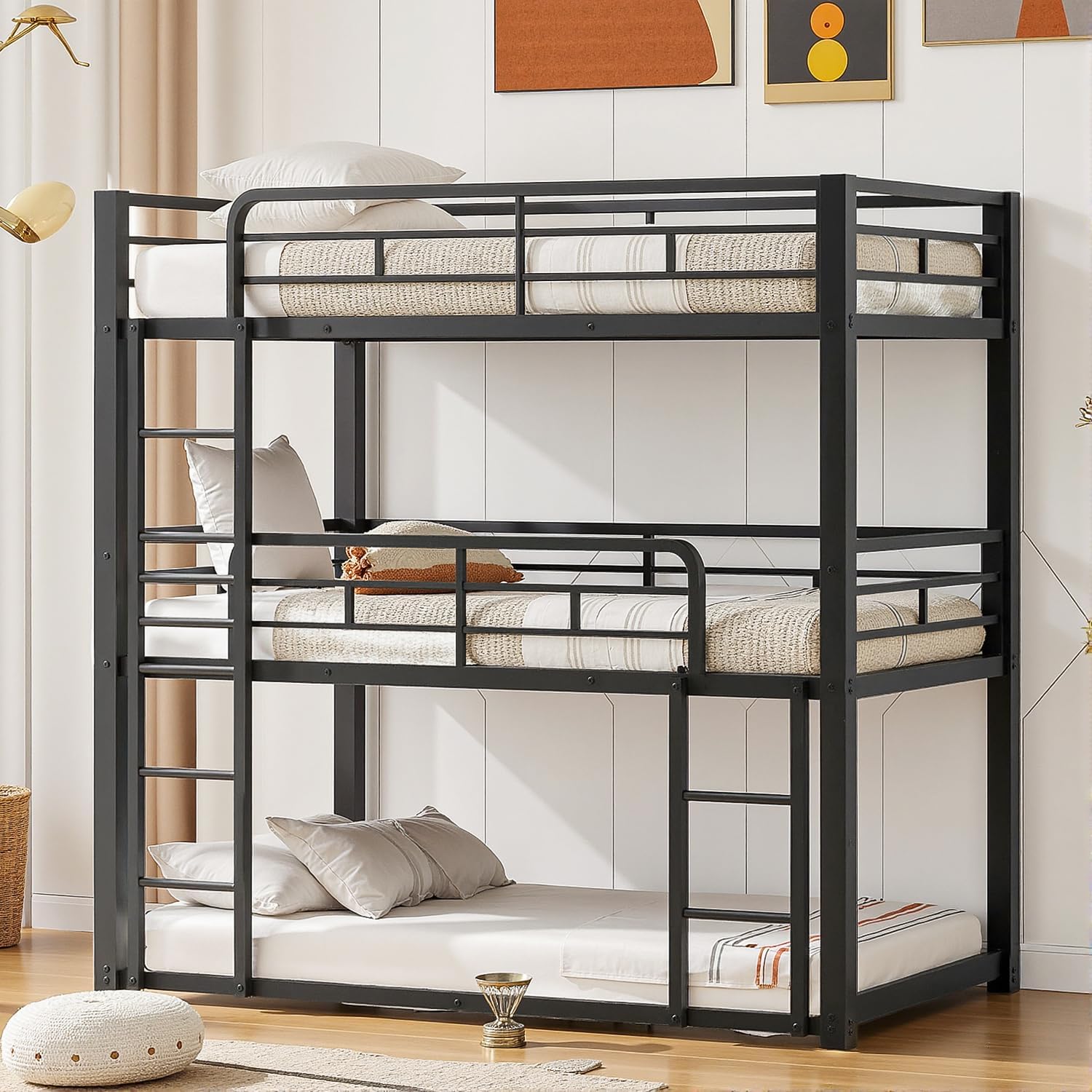Amazon.com: EMKK Twin Over Twin Bunk Bed with Trundle,Metal Triple Bunk ...