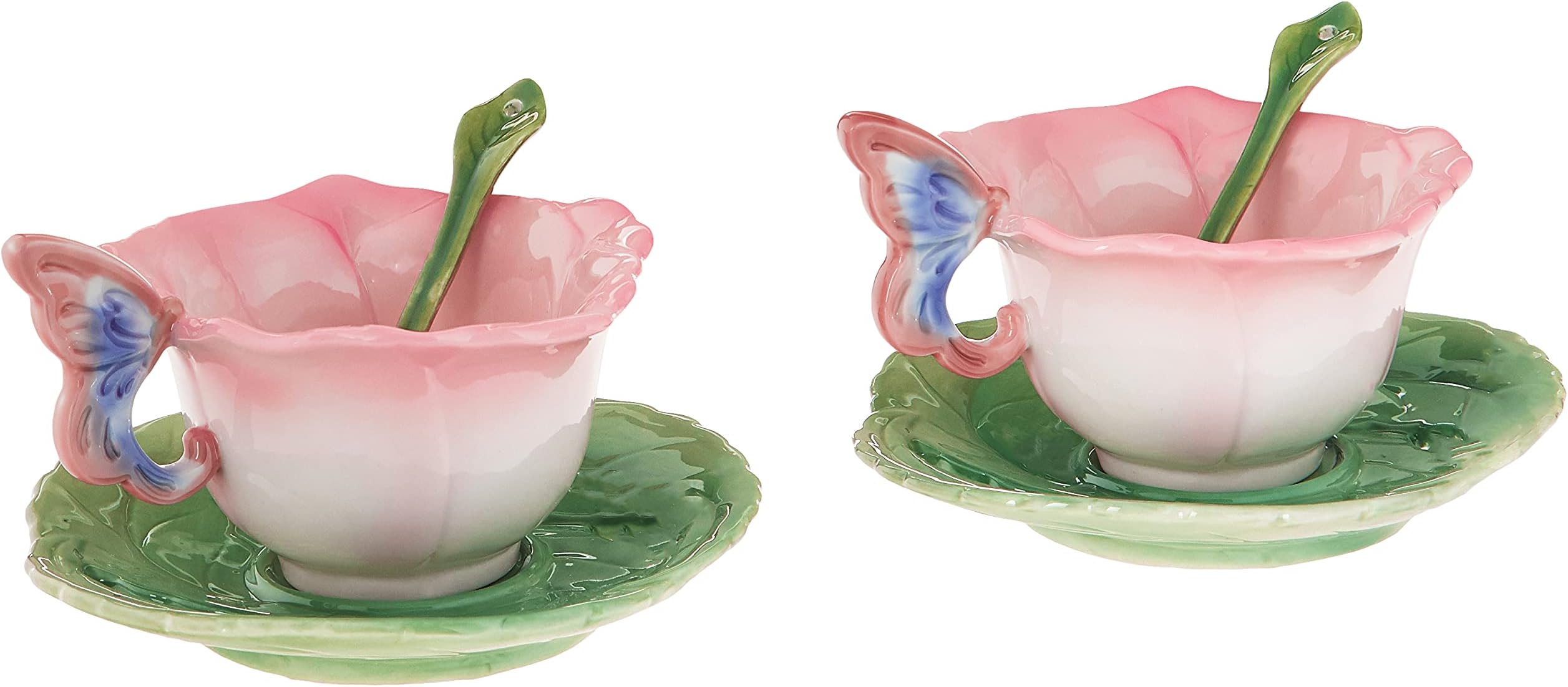 Amazon.com | Dandat Ceramic Rose Tea Cups and Saucers with Spoon Flower ...
