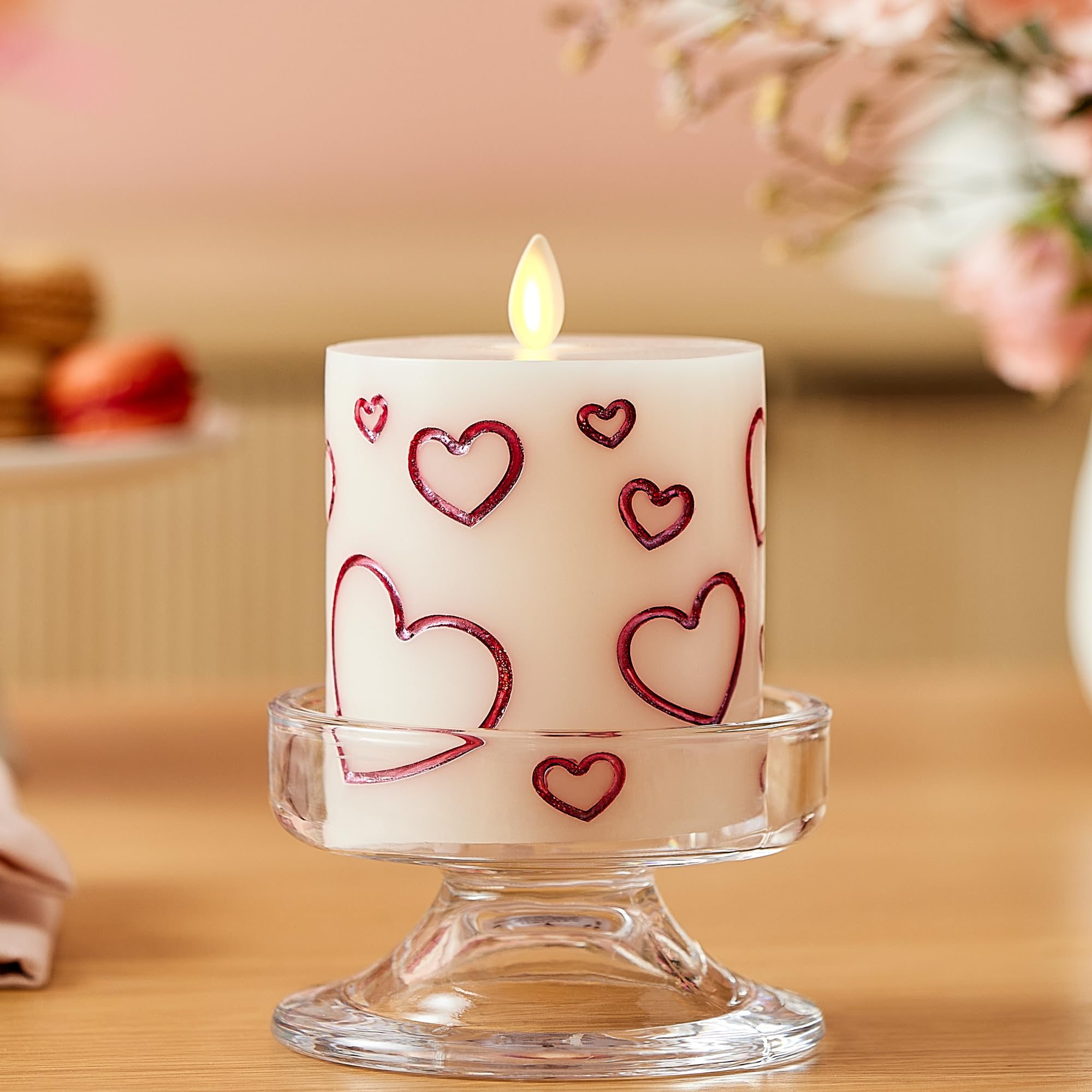 Snapklik.com : Luminara Debossed Hearts Pillar Candle Metallic Magenta