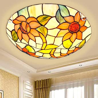 Amazon.com: MIXL- Traditional Ceiling Mount Light Bowl Shade Stained ...