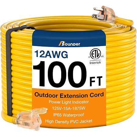 Amazon.com: BBOUNDER Outdoor Extension Cord 100 FT Waterproof, 12/3 ...