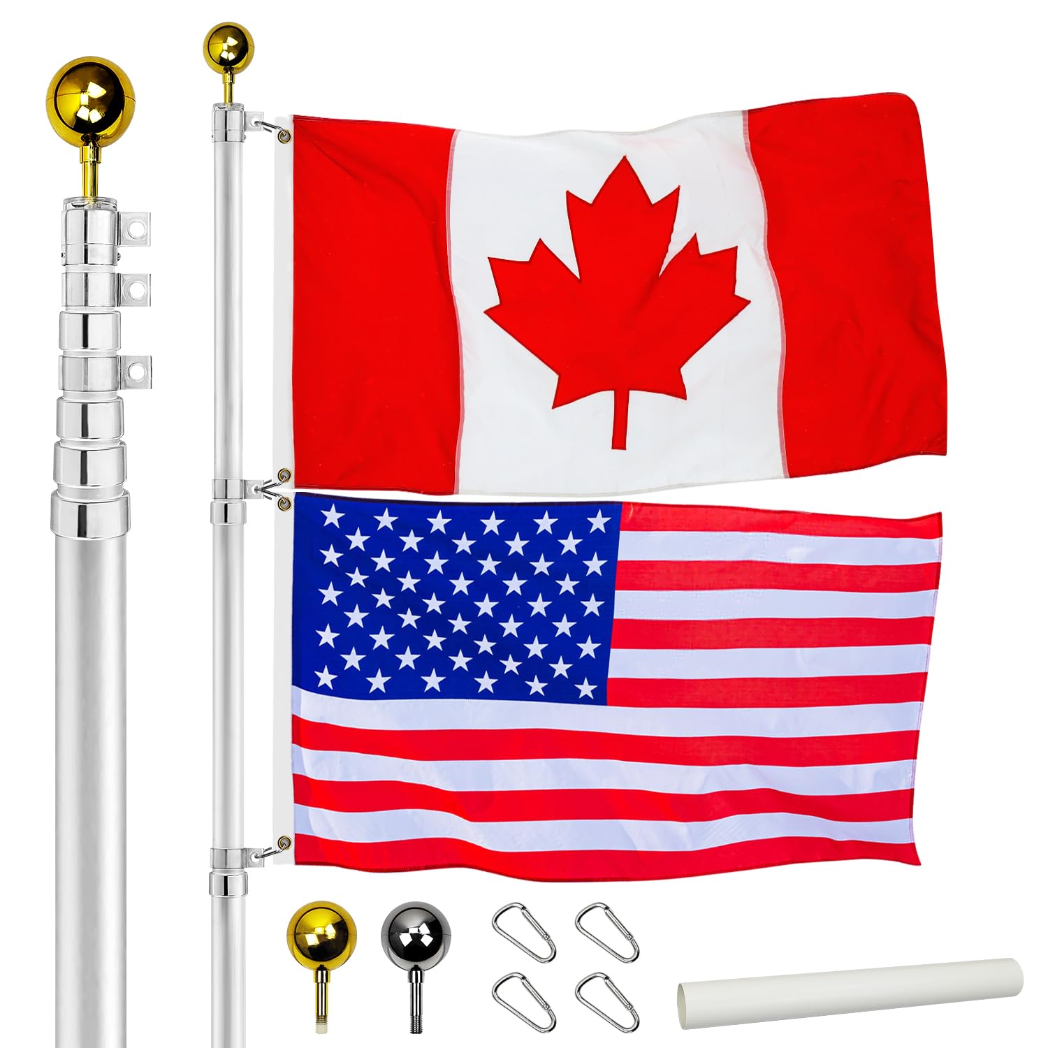 25 FT Flag Poles for Outside Telescoping Pole Holder Aluminum Heavy ...