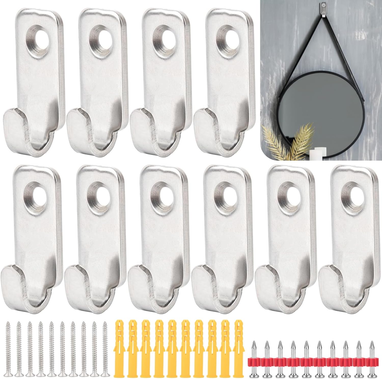 10 Pack Heavy Duty Picture Hangers Mirror Hooks - 304 Stainless Steel ...